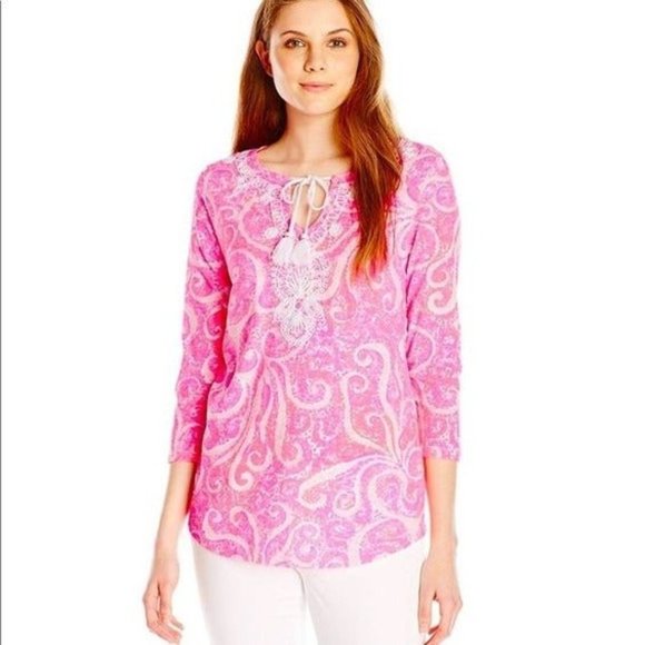 Lilly Pulitzer | Tops | Lilly Pulitzer Holly 34 Sleeve Embroidered Top ...